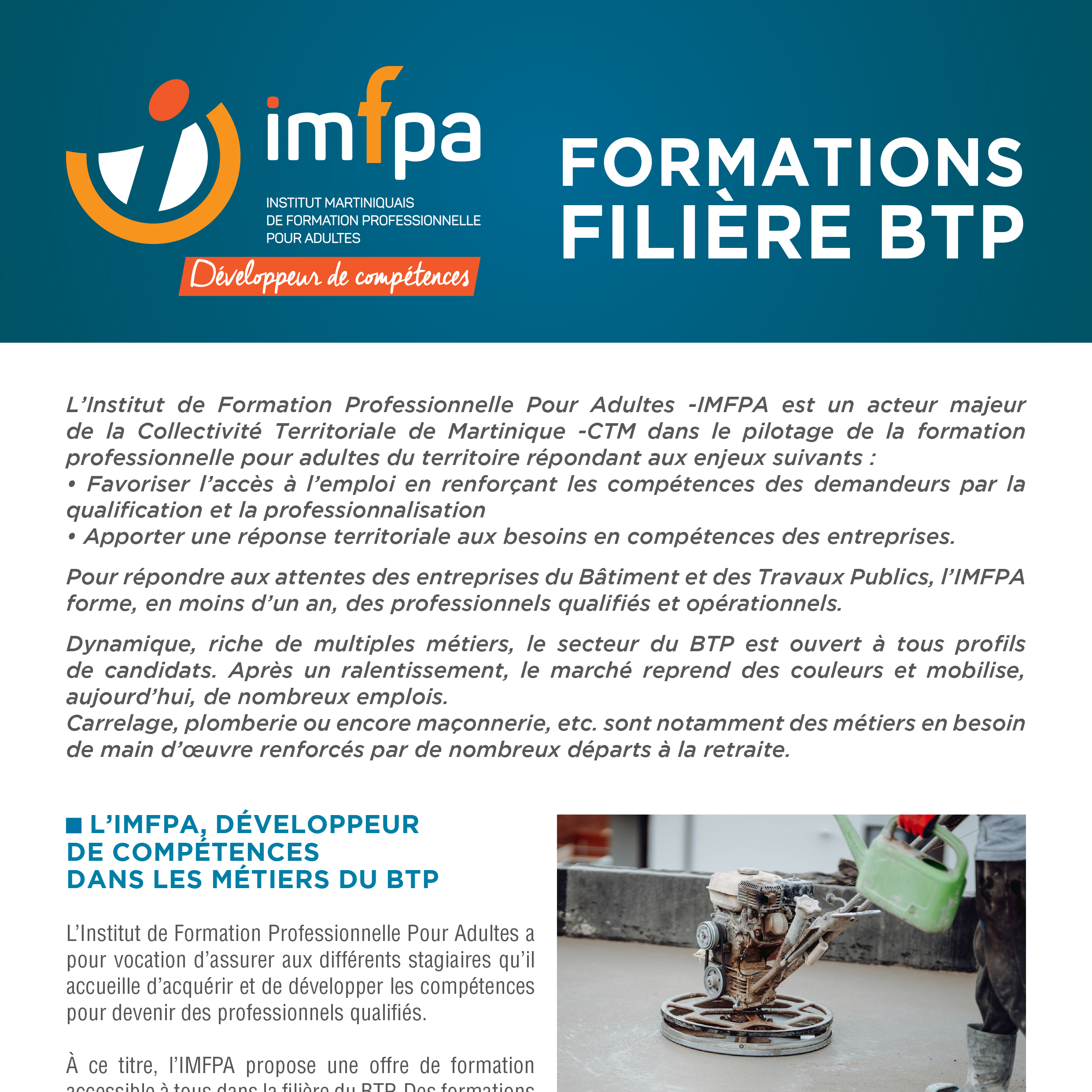 Formations qualifiantes - IMFPA Martinique